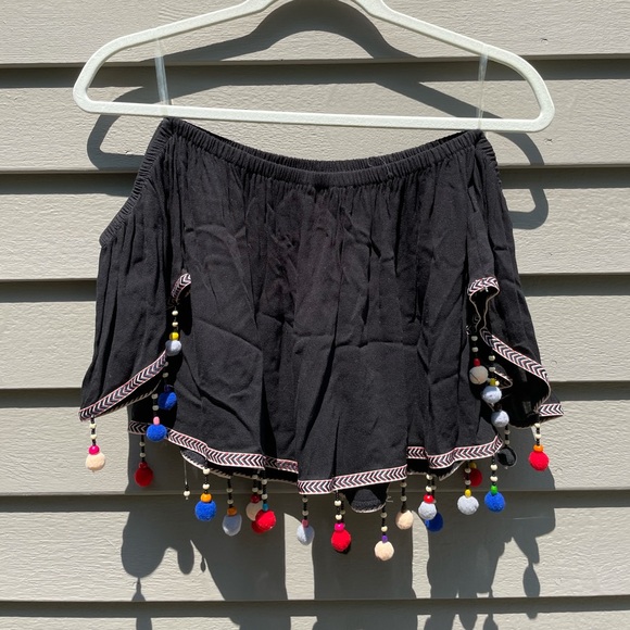 Surf Gypsy | Tops | Surf Gypsy Off The Shoulder Crop Top With Pom Poms ...